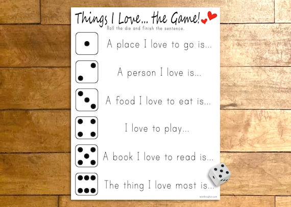 Printable Things I Love Game Dice Game Family Conversations | Etsy