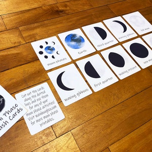 Moon Phases Flash Cards, Printable Astronomy Learning Activity, Kids ...