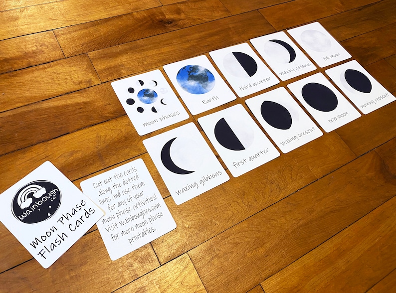 Moon Phases Flash Cards Printable Astronomy Learning | Etsy