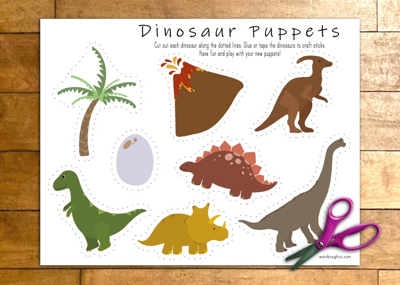 Dinosaur Puppets Craft Stick Printable Puppets Kids Pretend - Etsy