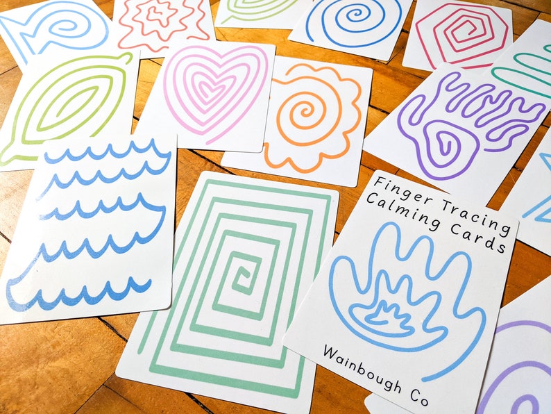Finger Tracing Calming Cards Printable Mindfulness Flash | Etsy