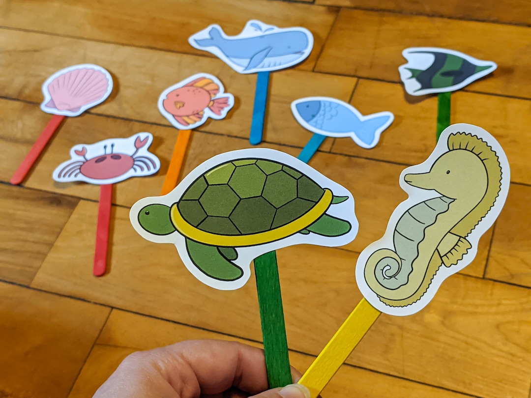 Ocean Puppets, Craft Stick Printable Puppets, Kids Pretend Play, Ocean ...