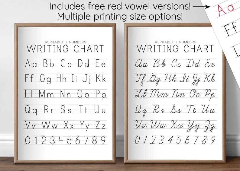 Alphabet Writing Chart Poster Printable Cursive and Print - Etsy UK