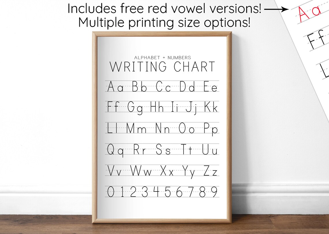 Alphabet Writing Chart Printable Letter Number Art Red Vowel - Etsy