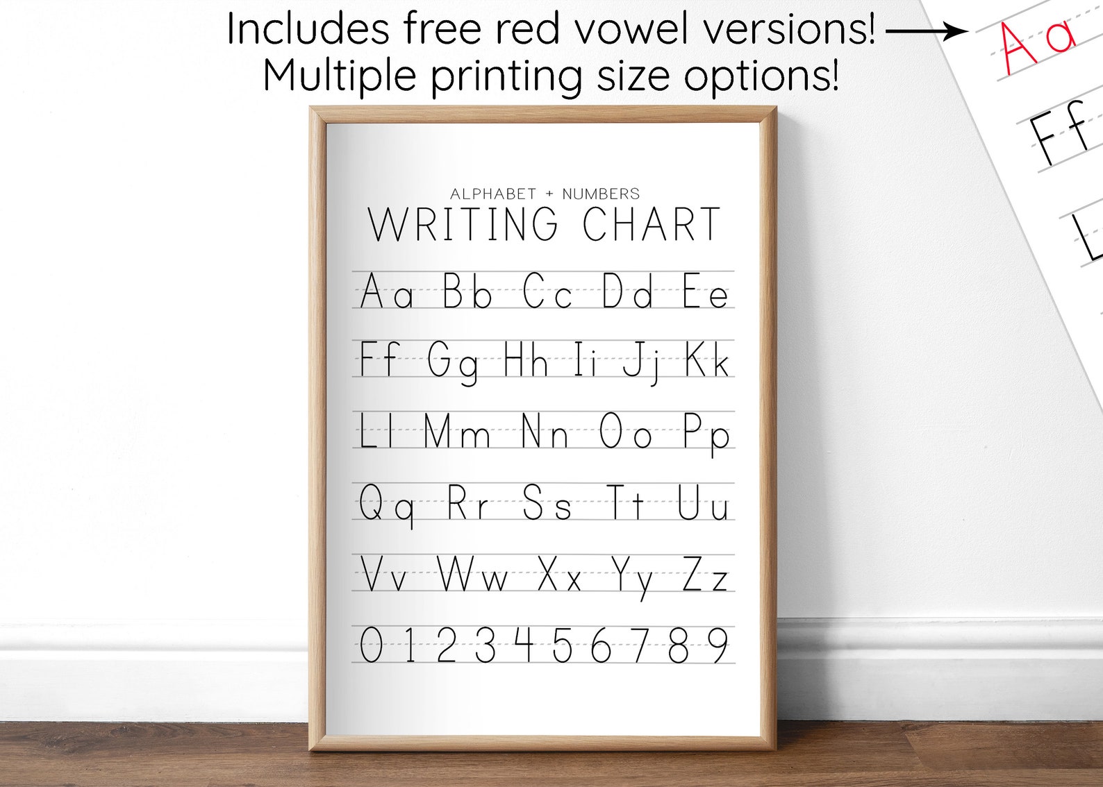 Alphabet Writing Chart Printable Letter Number Art Red Vowel - Etsy