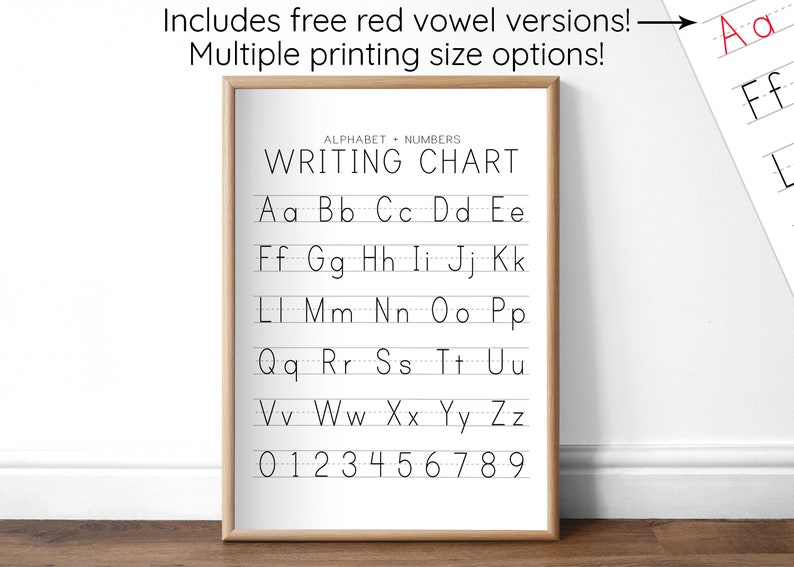 Alphabet Writing Chart Printable Letter Number Art Red Vowel - Etsy