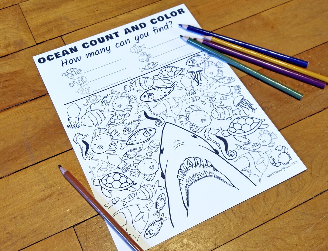 Ocean Counting and Coloring Printable Activity Page, Seek and Find DIY ...