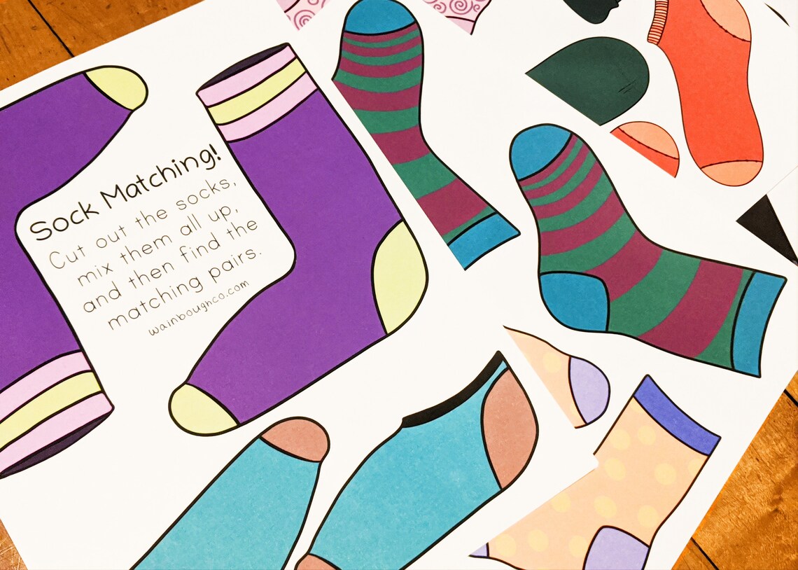 Printable Sock Matching Activity Cut and Sort Laundry Game - Etsy