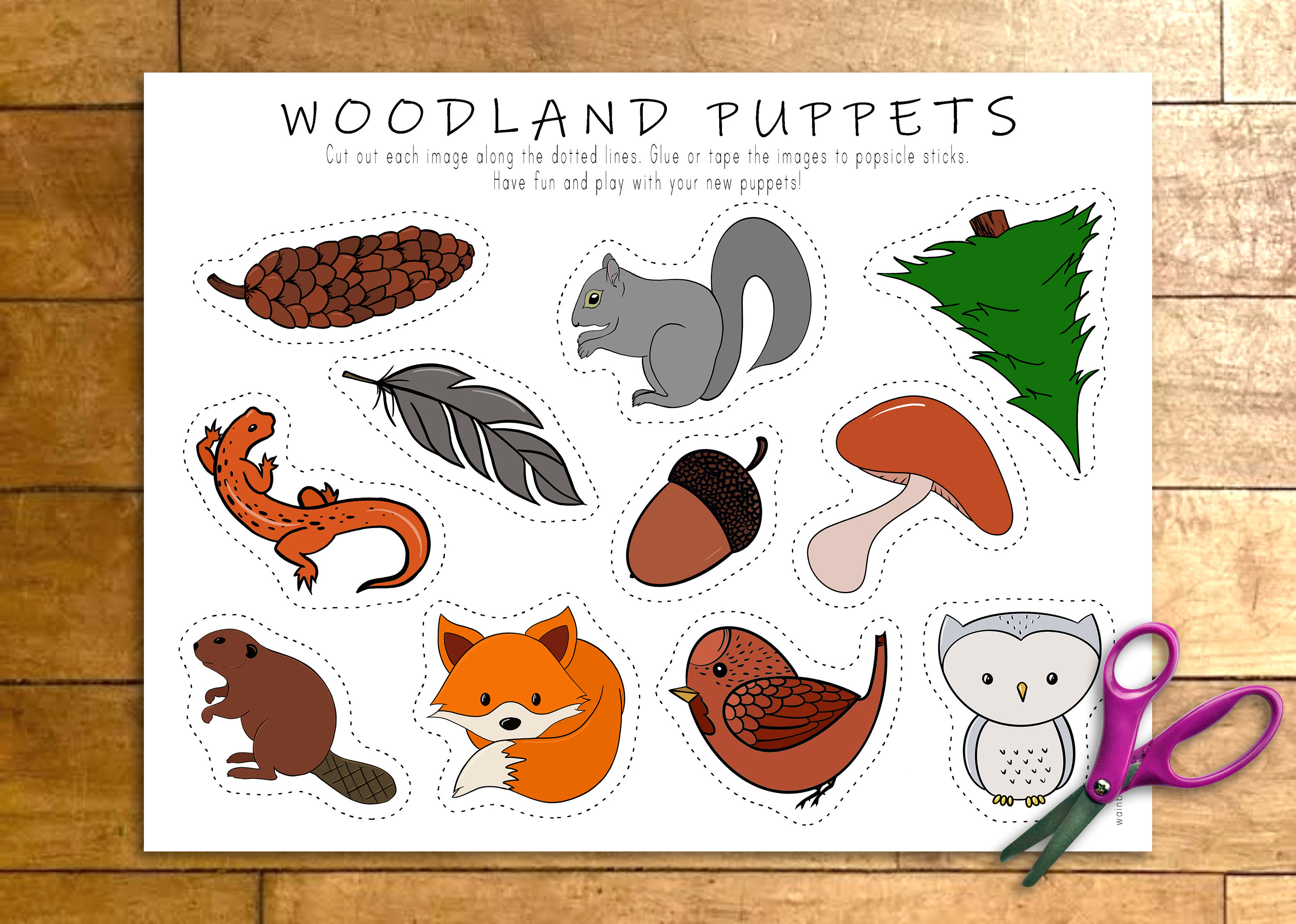 Woodland Animal Puppets Craft Stick Printable Puppets Kids - Etsy