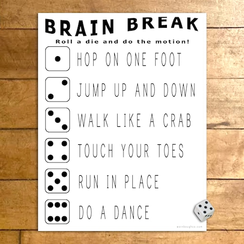 Brain Break Dice Game Printable Exercise Activity Kids - Etsy