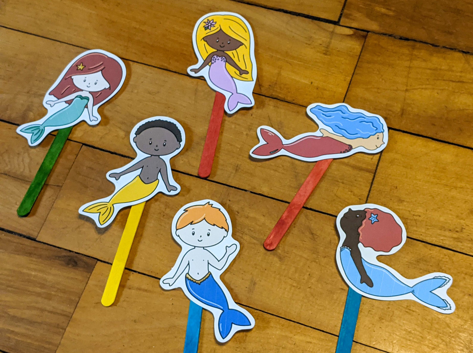 Mermaid Puppets Craft Stick Printable Puppets Kids Pretend - Etsy