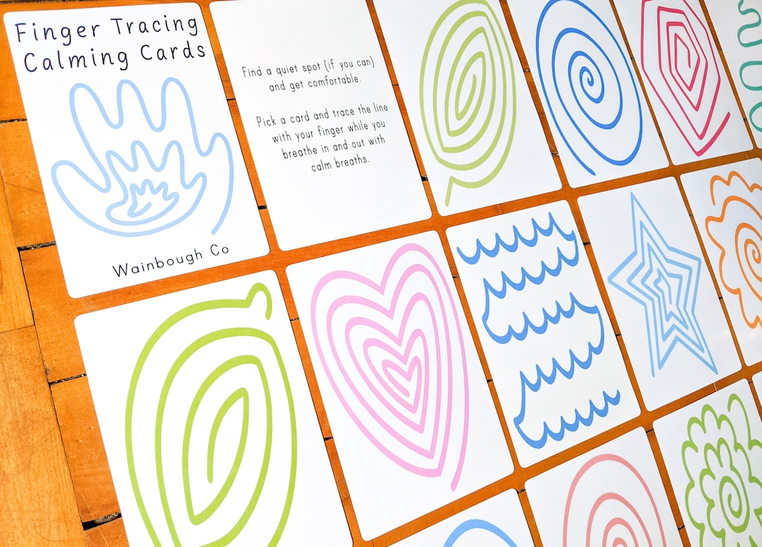Finger Tracing Calming Cards, Printable Mindfulness Flash Cards, Calm ...
