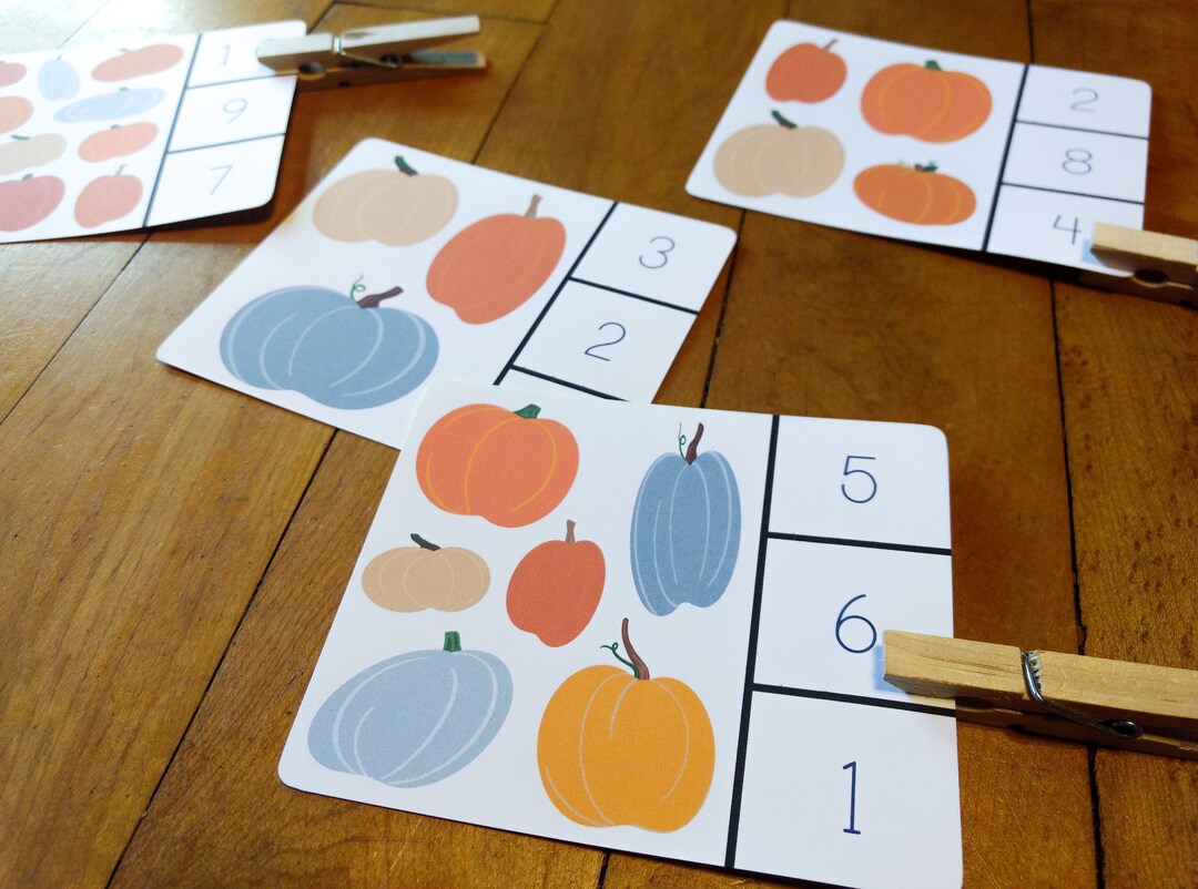 Pumpkin Counting Printable Flash Card Game, Clothespin Match Activity ...