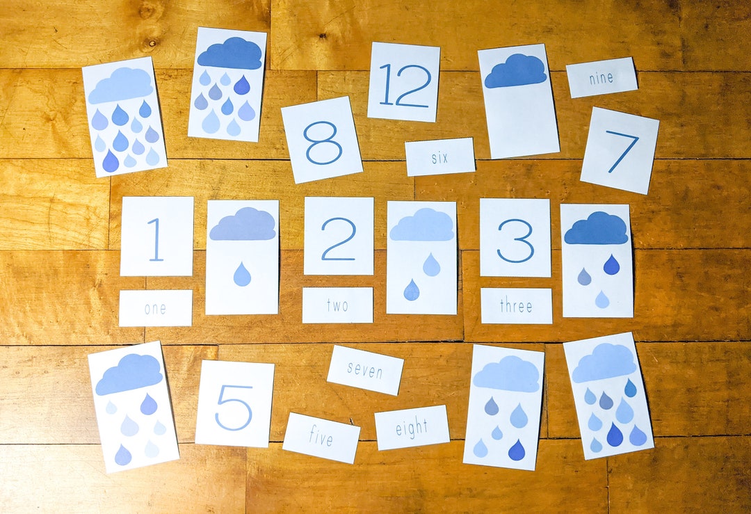 Raindrop Number Matching Activity, Printable Number Flash Cards ...