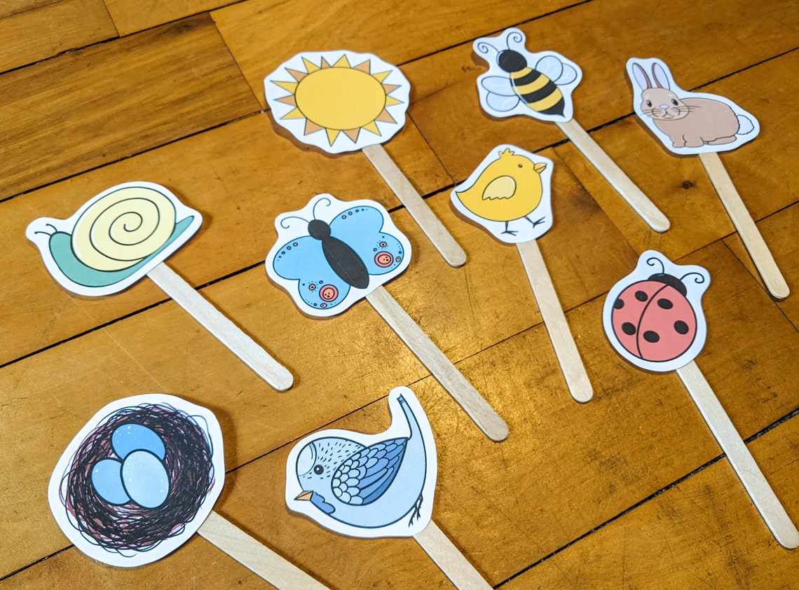 Spring Puppets Craft Stick Printable Puppets Kids Pretend | Etsy