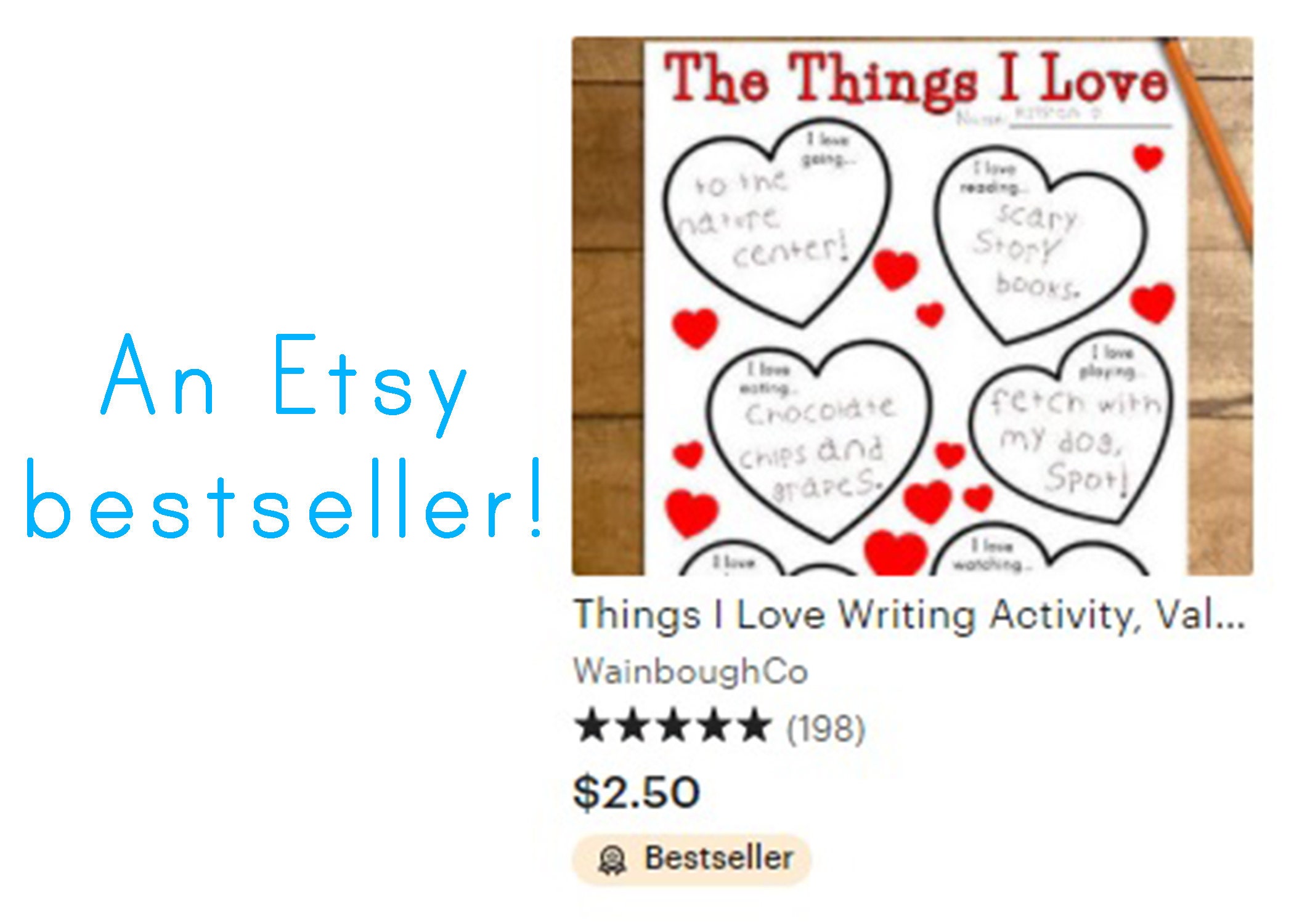 Things I Love Writing Activity Valentine's Day Printable | Etsy