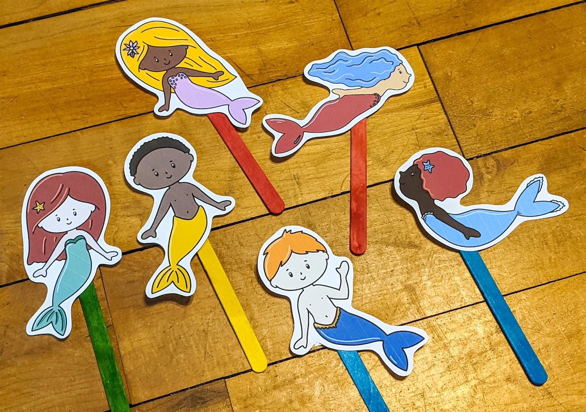 Mermaid Puppets Craft Stick Printable Puppets Kids Pretend - Etsy