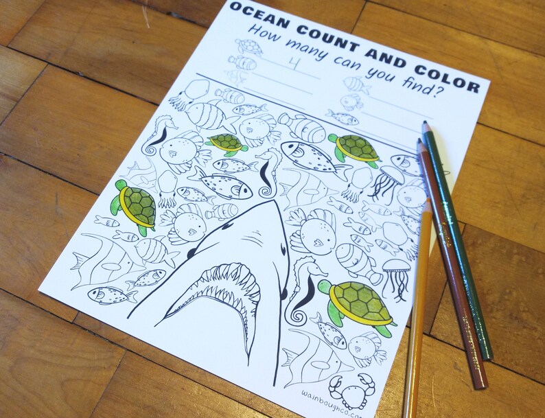 Ocean Counting and Coloring Printable Activity Page, Seek and Find DIY ...