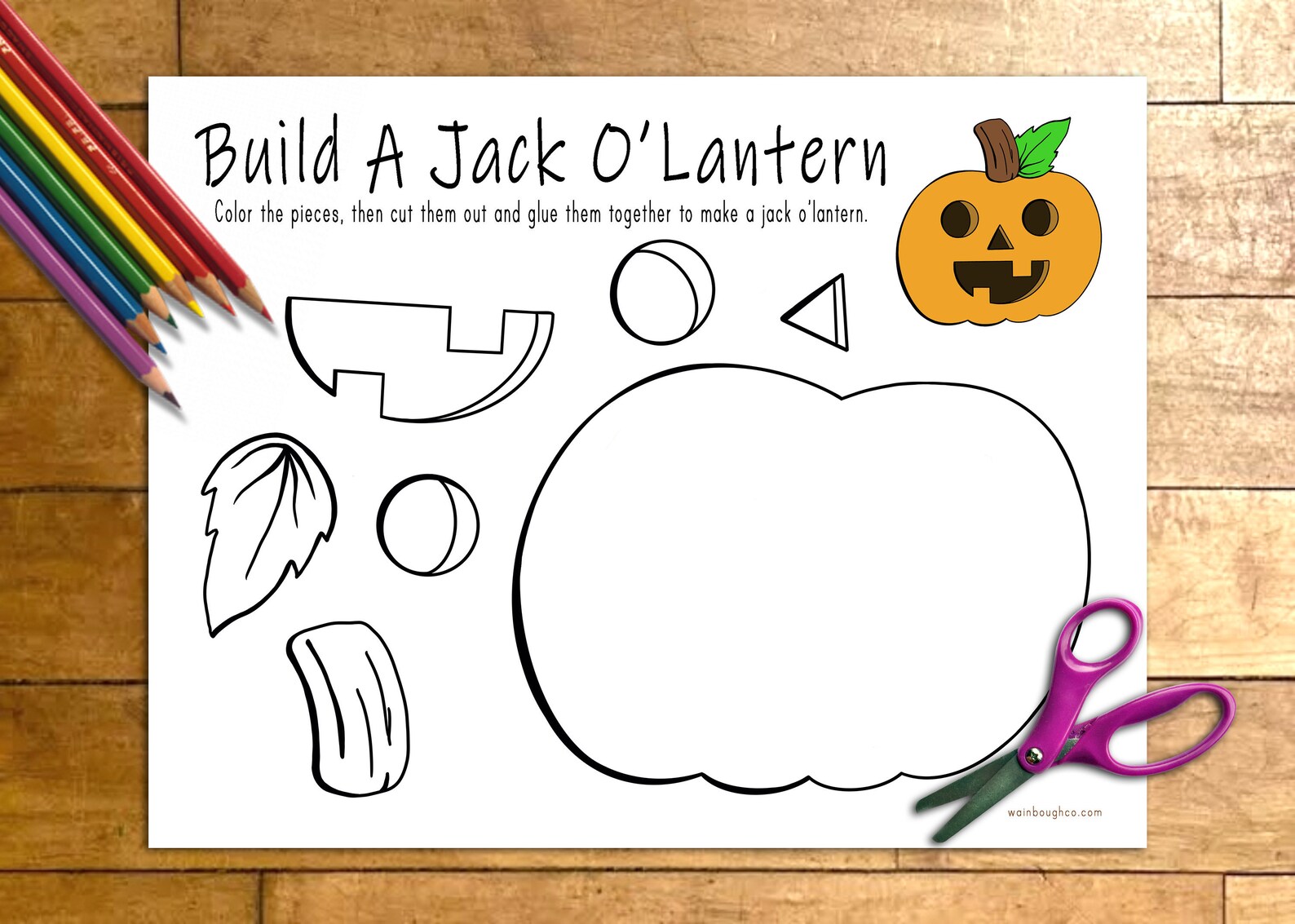 Jack O'lantern Printable Craft, Indoor Preschool Activity, Kids ...