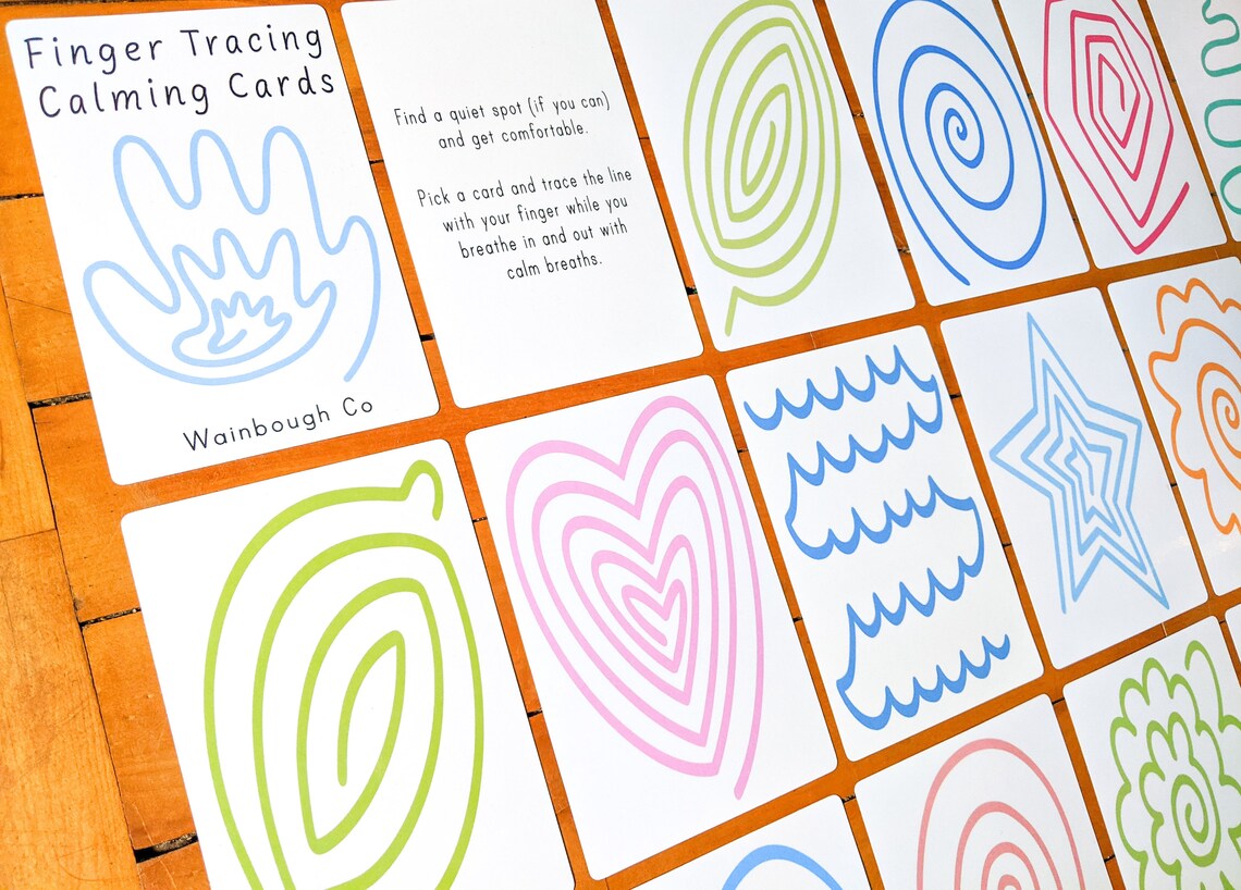 Printable Mindfulness Flash Cards, Finger Tracing Calming Cards, Calm ...