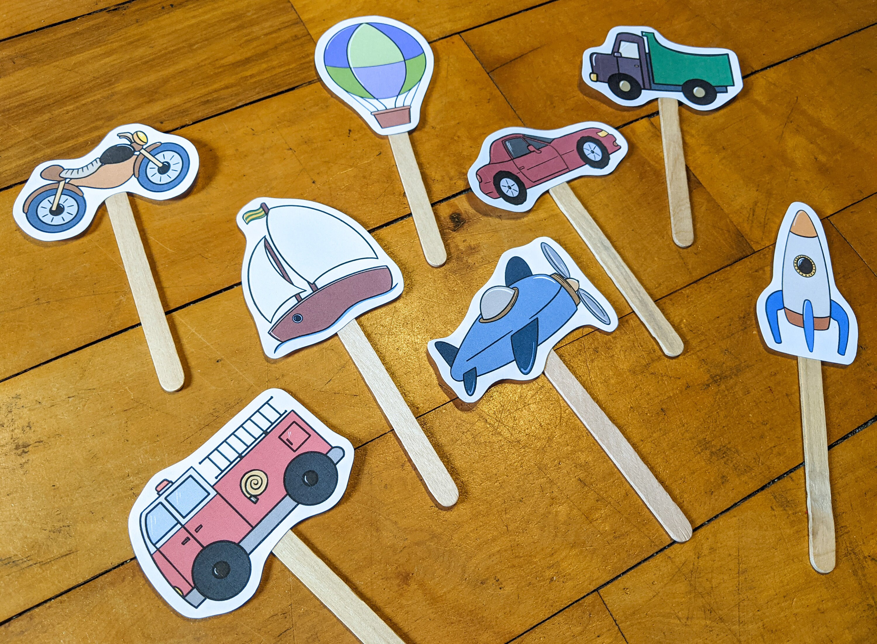 Vehicle Puppets, Craft Stick Printable Puppets, Kids Car Pretend Play ...