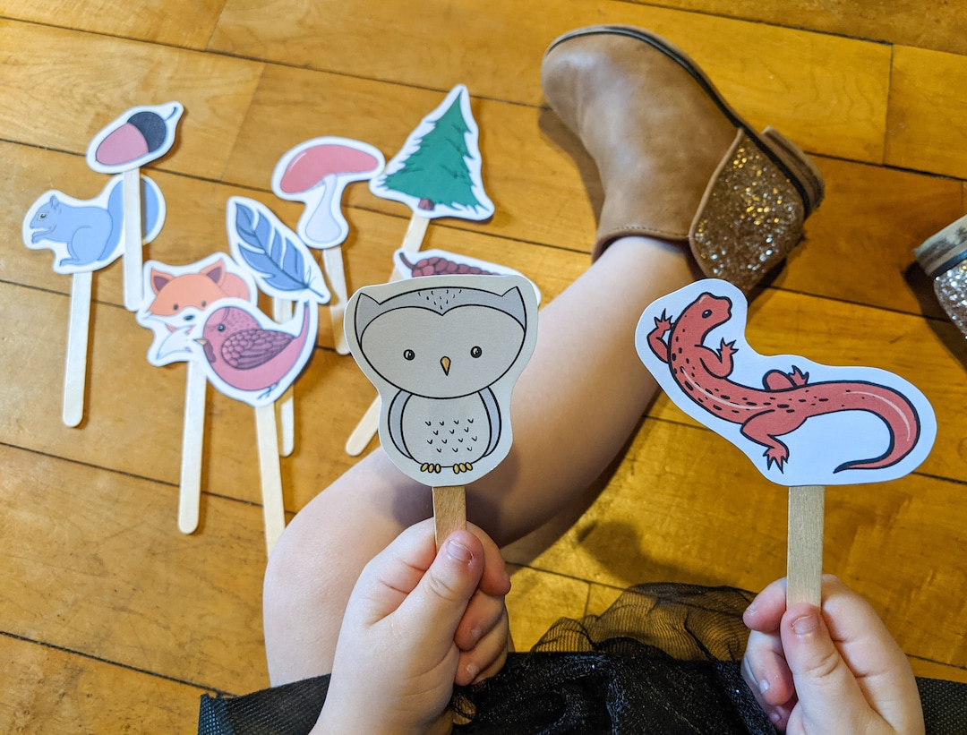 Woodland Animal Puppets, Craft Stick Printable Puppets, Kids Nature ...