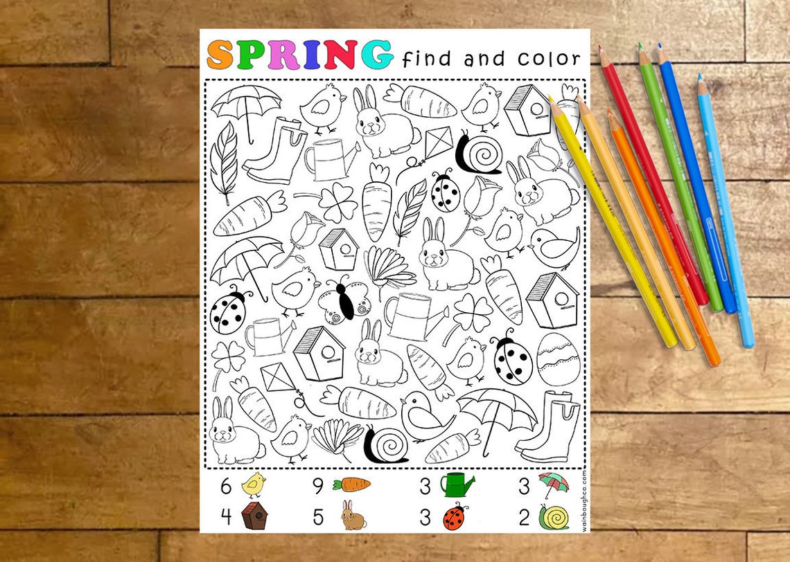 Find and Color Spring Activity Printable Coloring Page for - Etsy