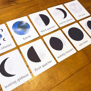 Moon Phases Flash Cards, Printable Astronomy Learning Activity, Kids ...