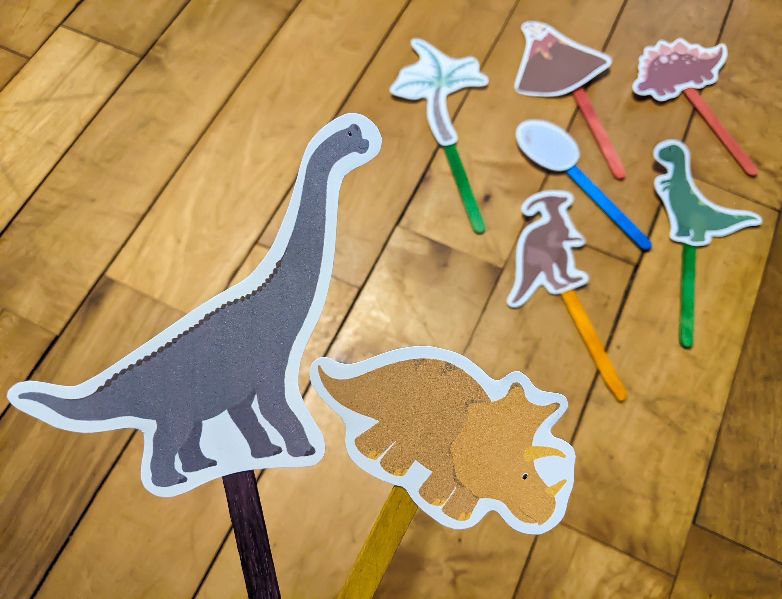 Dinosaur Puppets Craft Stick Printable Puppets Kids Pretend | Etsy