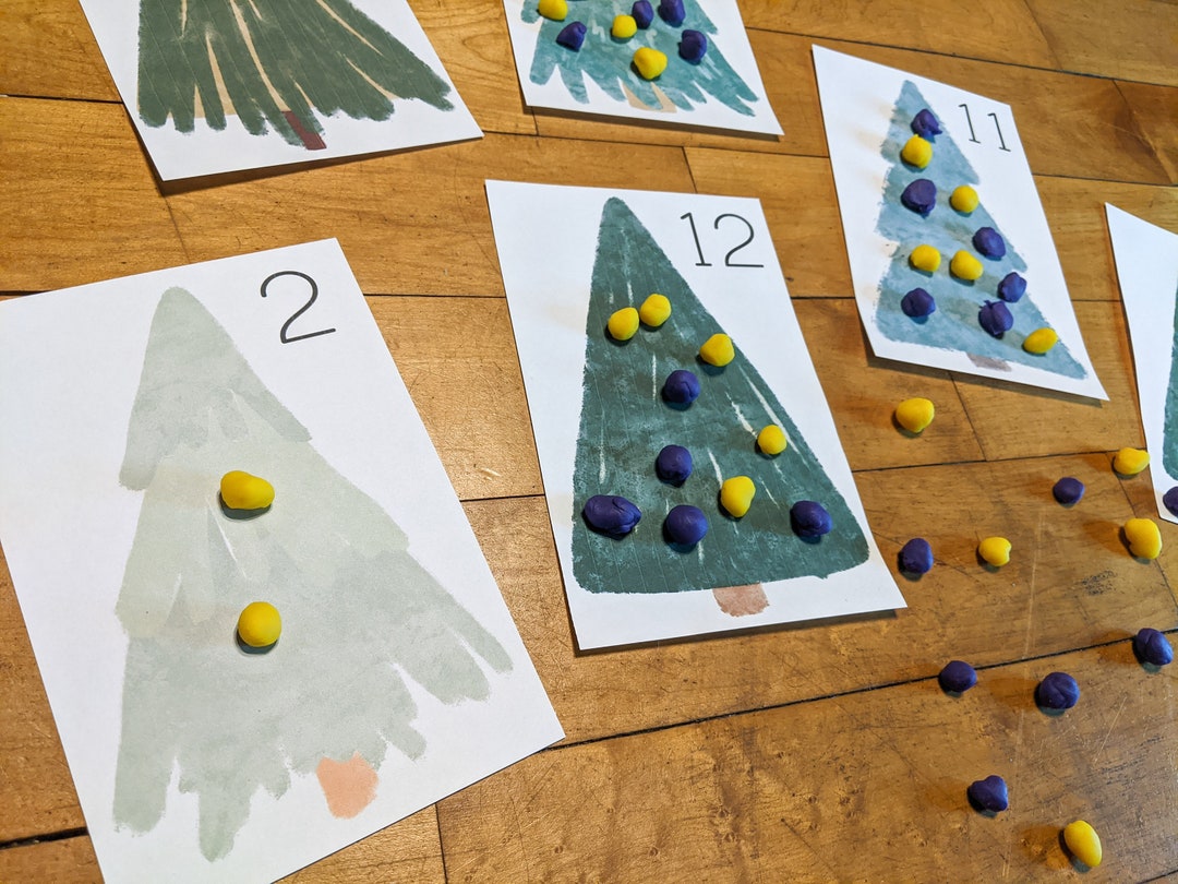 Play Dough Tree Counting Mat Cards, Printable Modeling Dough Pages ...