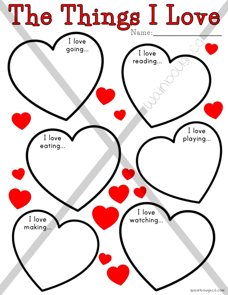Things I Love Writing Activity Valentine's Day Printable | Etsy