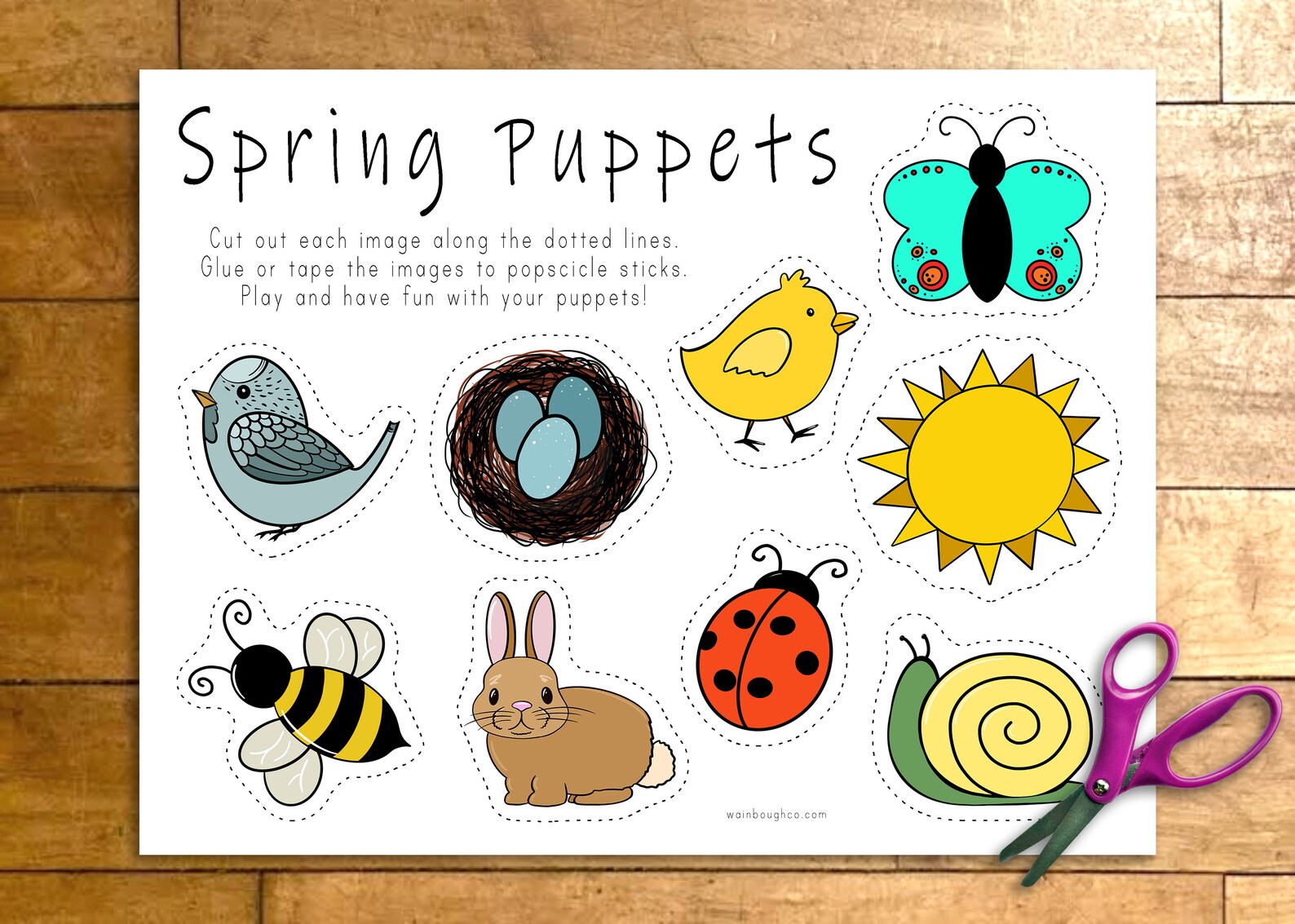 Spring Puppets, Craft Stick Printable Puppets, Kids Pretend Play, Busy ...