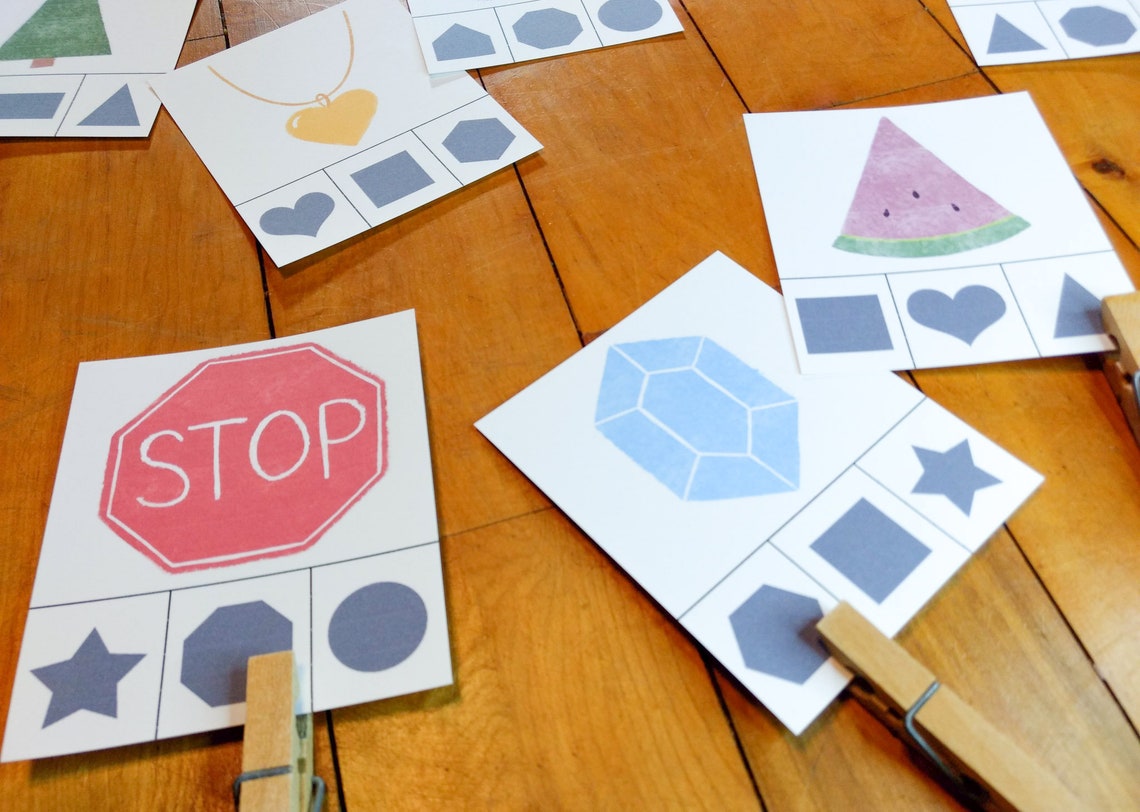 Shape Match Printable Flash Card Game, Clothespin Match Activity, Real ...