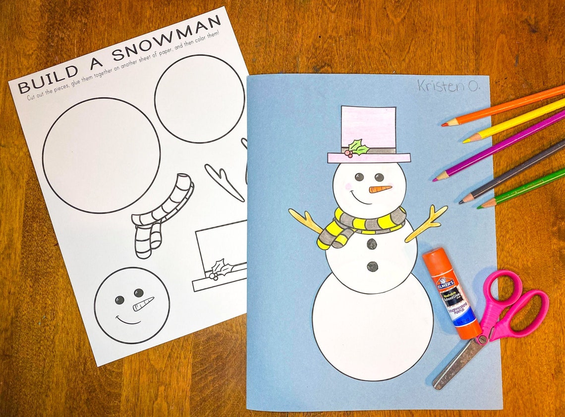 Snowman Printable Craft, Indoor Preschool Activity, Kids Coloring Page ...