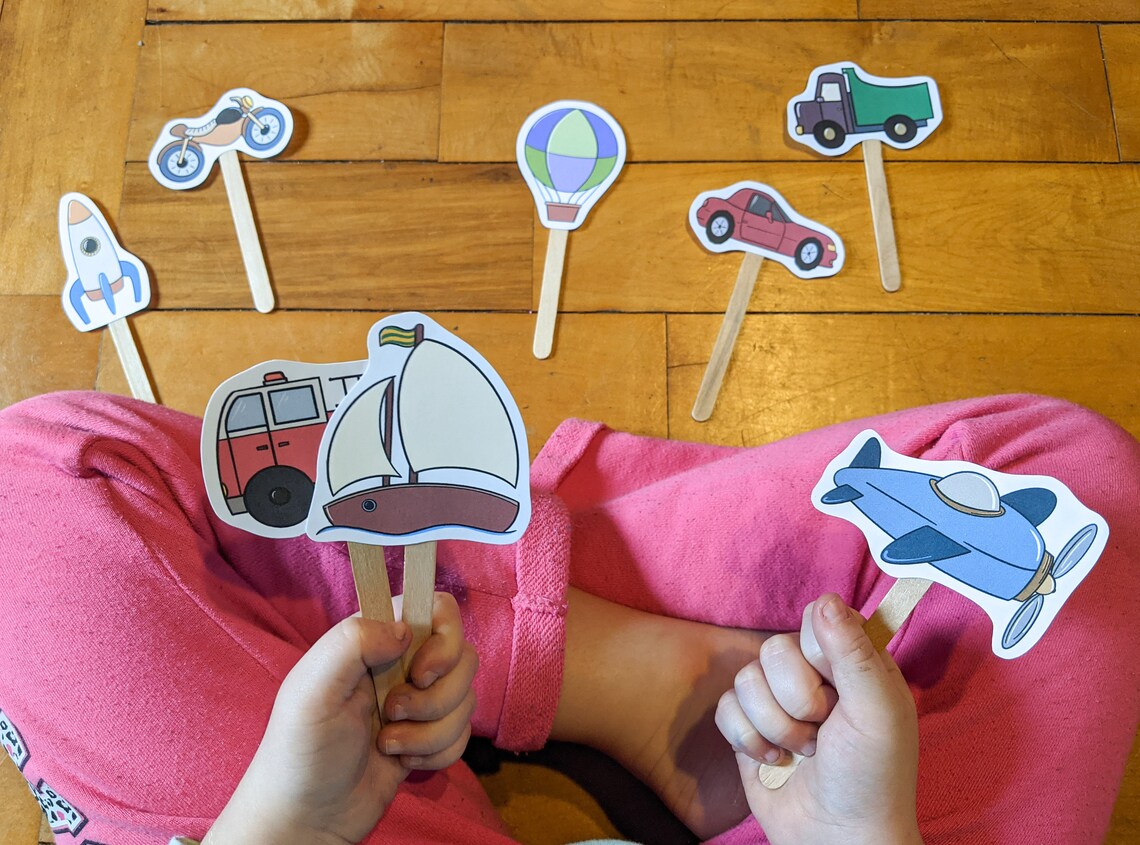 Vehicle Puppets, Craft Stick Printable Puppets, Kids Car Pretend Play ...