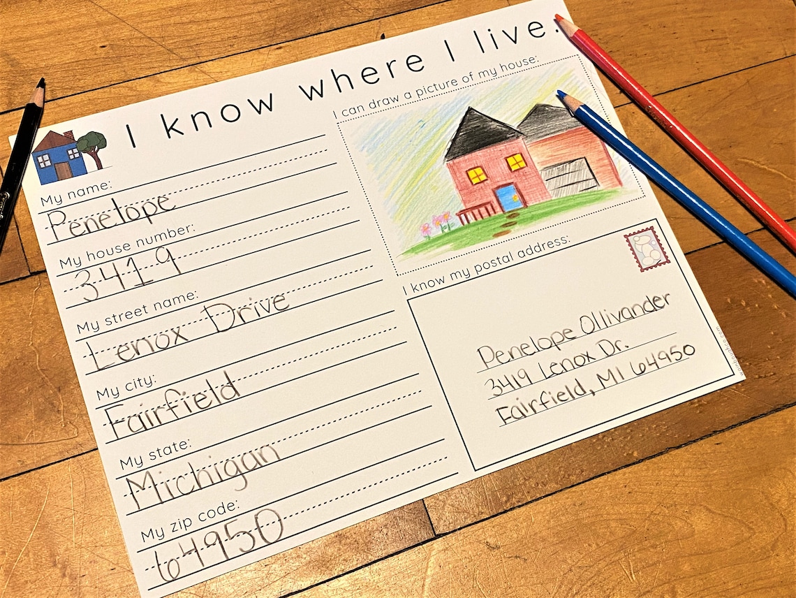 Where I Live Printable Activity Sheet Learning Address | Etsy