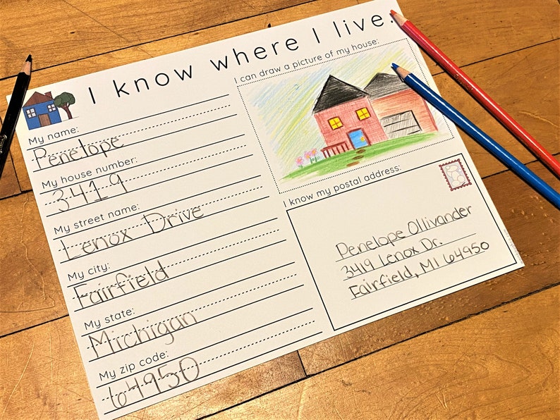 Where I Live Printable Activity Sheet Learning Address | Etsy