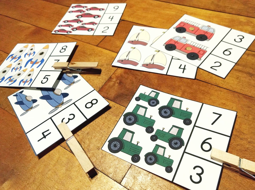 Vehicle Counting Printable Flash Card Game, Clothespin Match Activity ...
