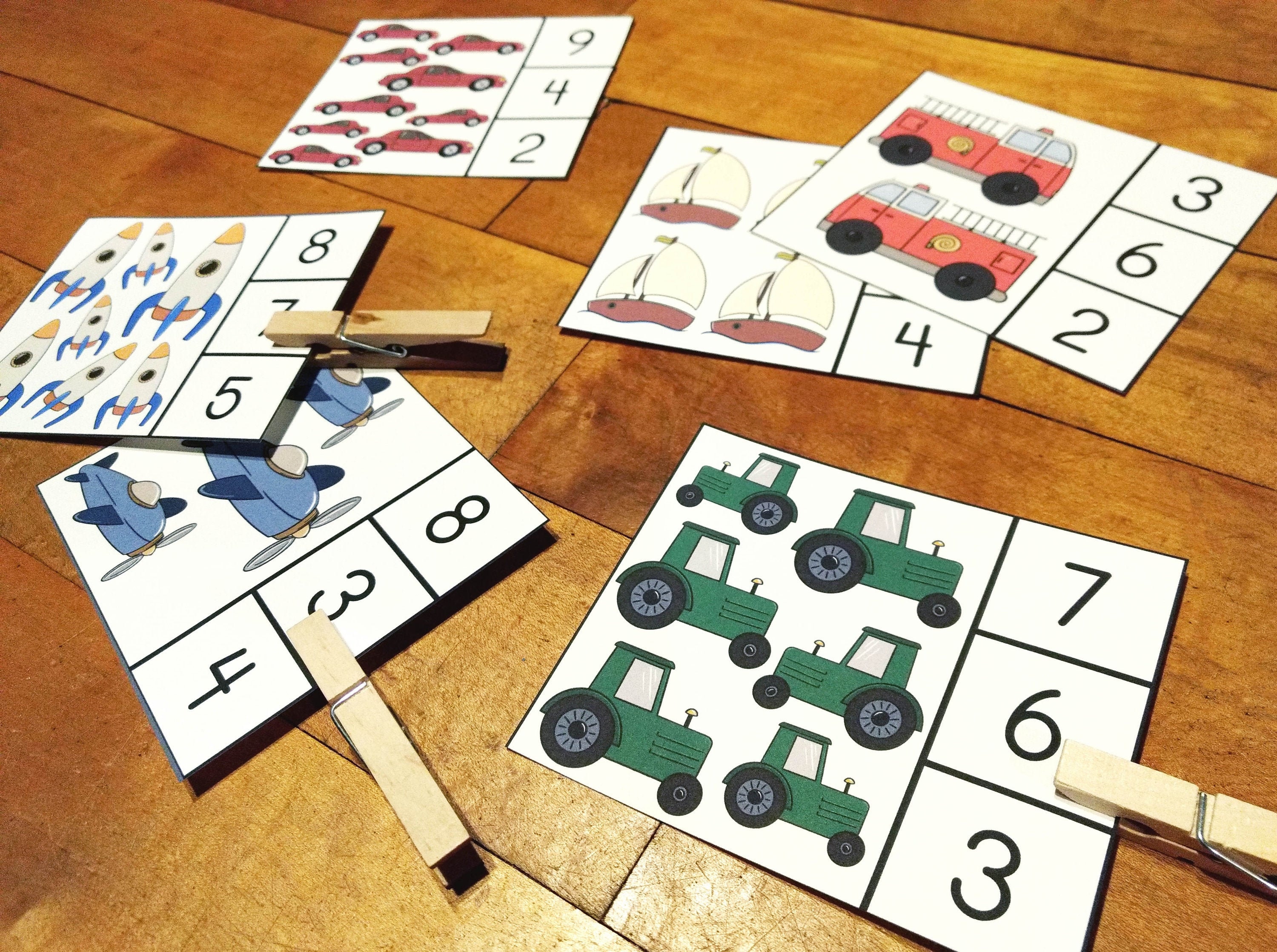 Vehicle Counting Printable Flash Card Game, Clothespin Match Activity ...
