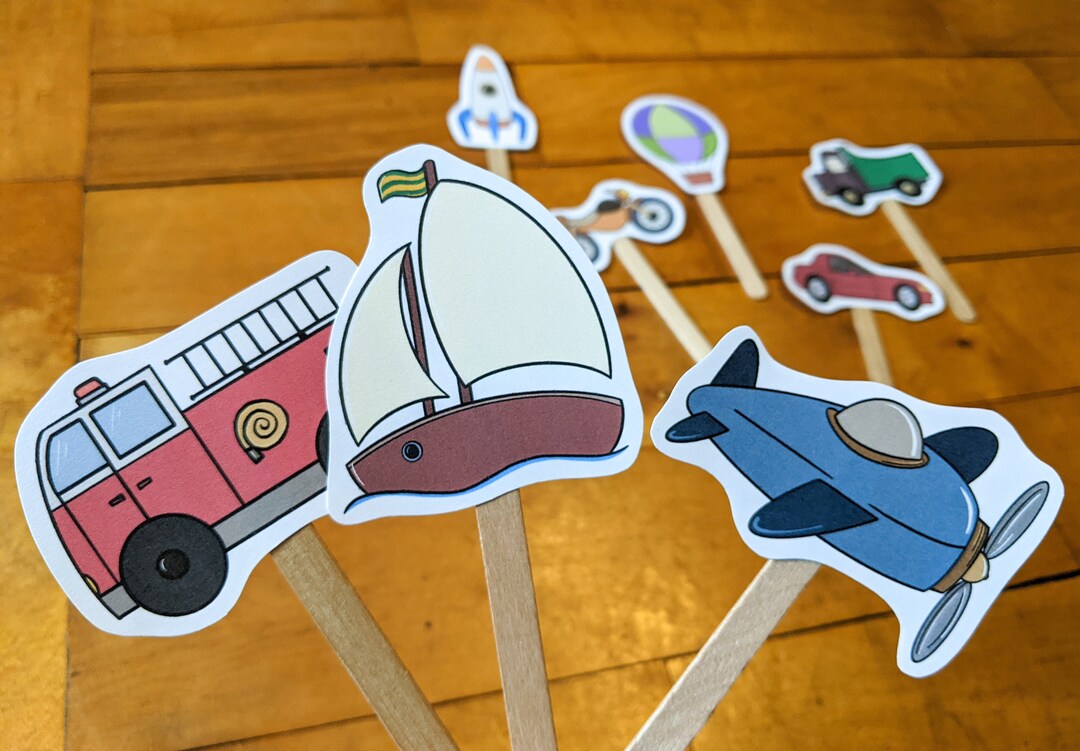 Vehicle Puppets, Craft Stick Printable Puppets, Kids Car Pretend Play ...