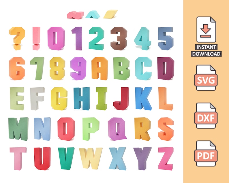 3D Square Letters Accents Marks and Numbers Pack Alphabet - Etsy