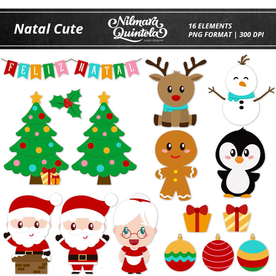 Digital Kit Cute Christmas Clipart Gift Santa Angel Snowman | Etsy