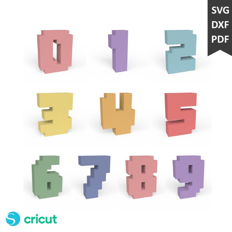 Pixel 3D Numbers Set | 0 to 9 - Svg Cricut Silhouette Instant Download ...