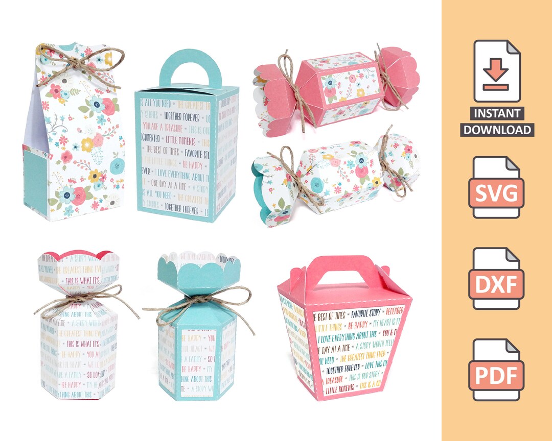 Basic Boxes Pack Bag Handle Box Candy Scaloped Sushi Boxes 3D Svg ...