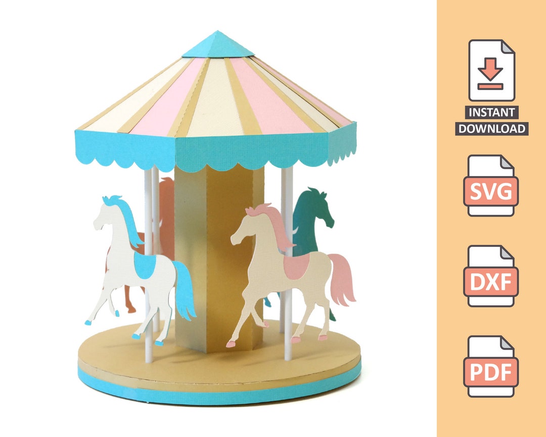3D Carousel - Cutting File for Papercraft - Circus Theme Park Theme ...