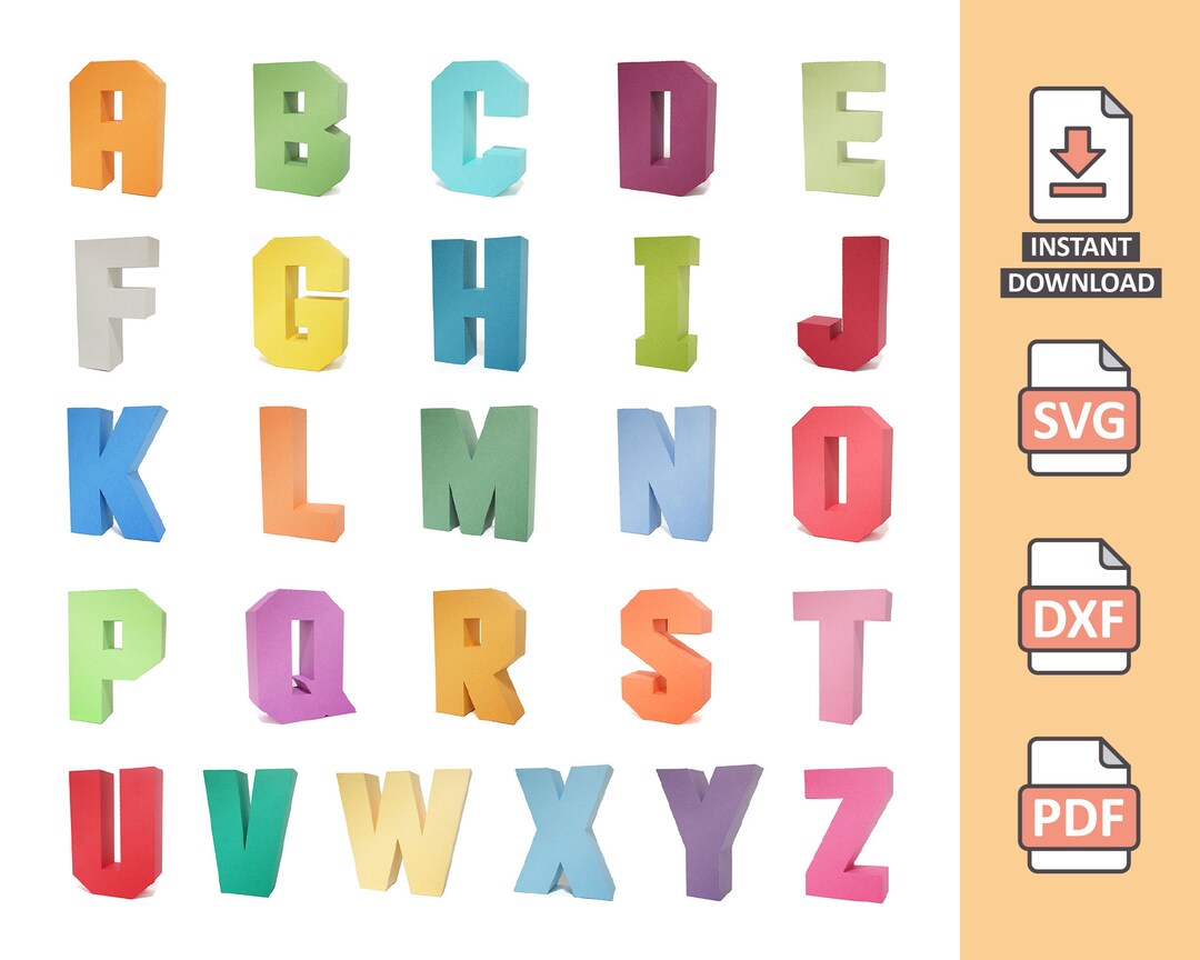 3D Square Letters Pack - Alphabet Cutting Files for Manual or Machine ...