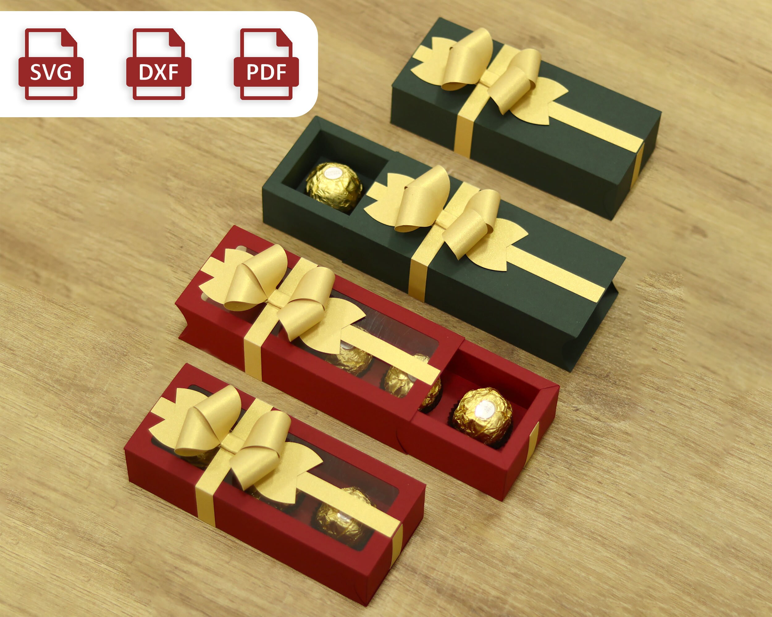 Sliding Bow Box for Ferrero Template Gift Santa Angel Snowman Christmas ...