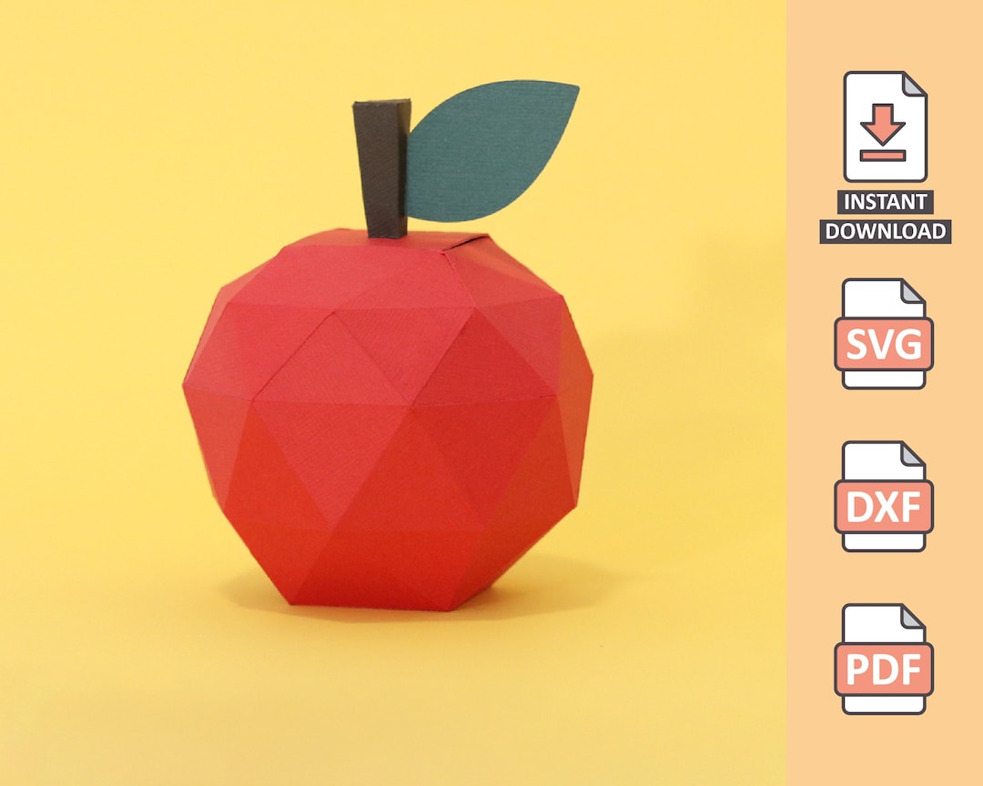 3D Low Poly Apple Box Project for Paper Crafting - Template Cutting ...