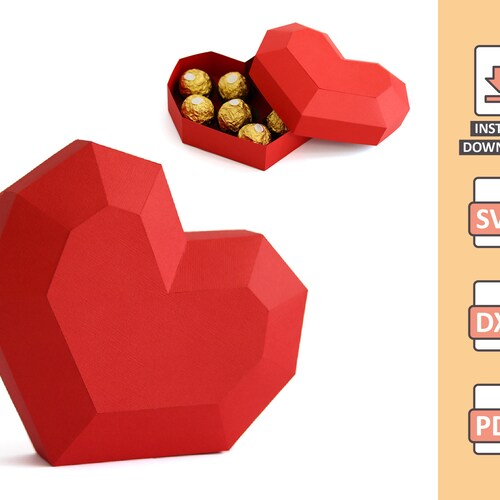 3D Low Poly Heart Box Project for Paper Crafting Digital - Etsy