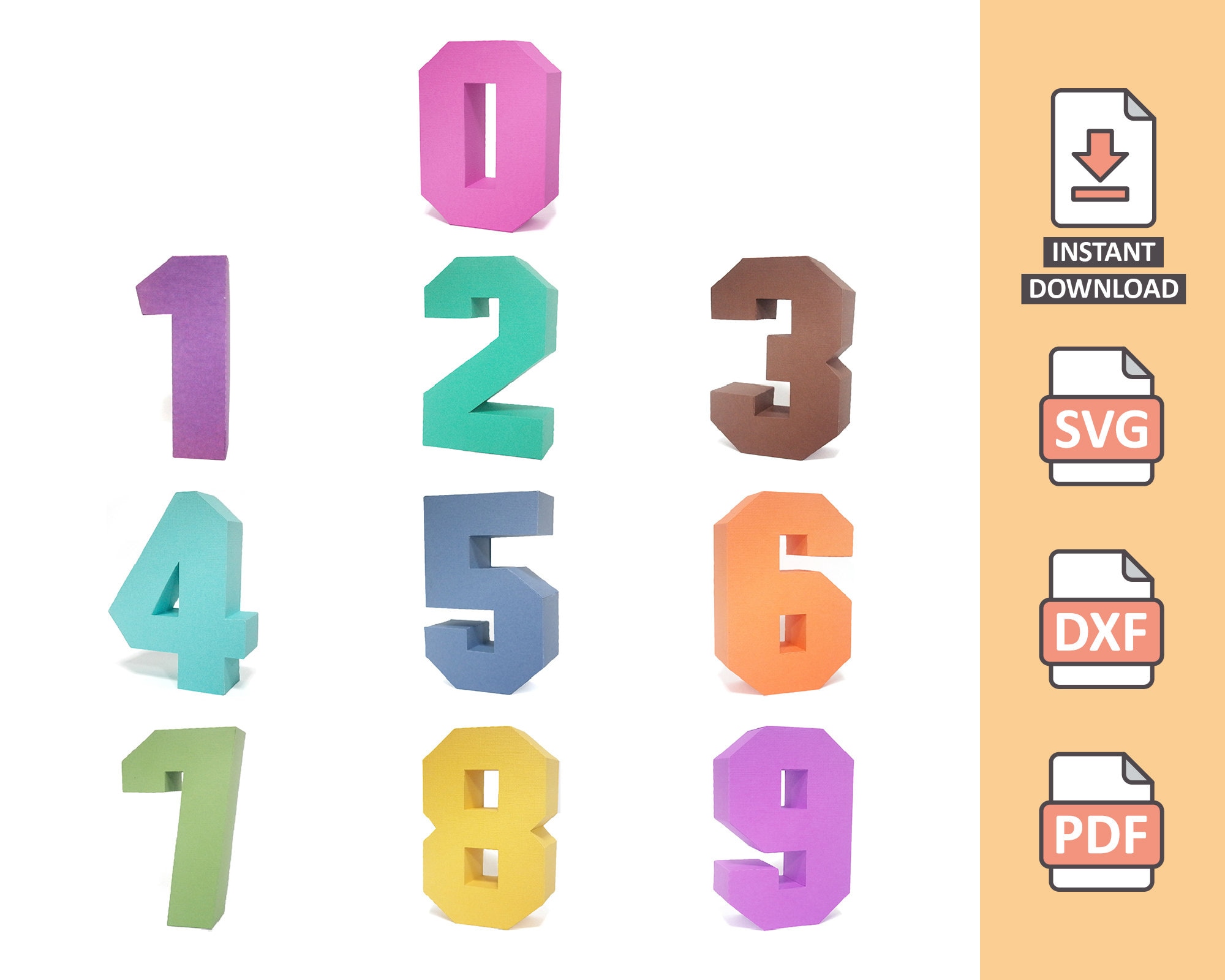 3D Square Numbers Block Pack - Numbers Cutting File for Papercraft Svg ...